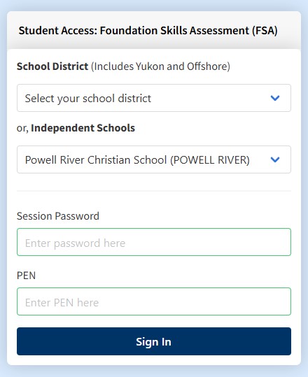 Links to FSA assessment – Powell River Christian School